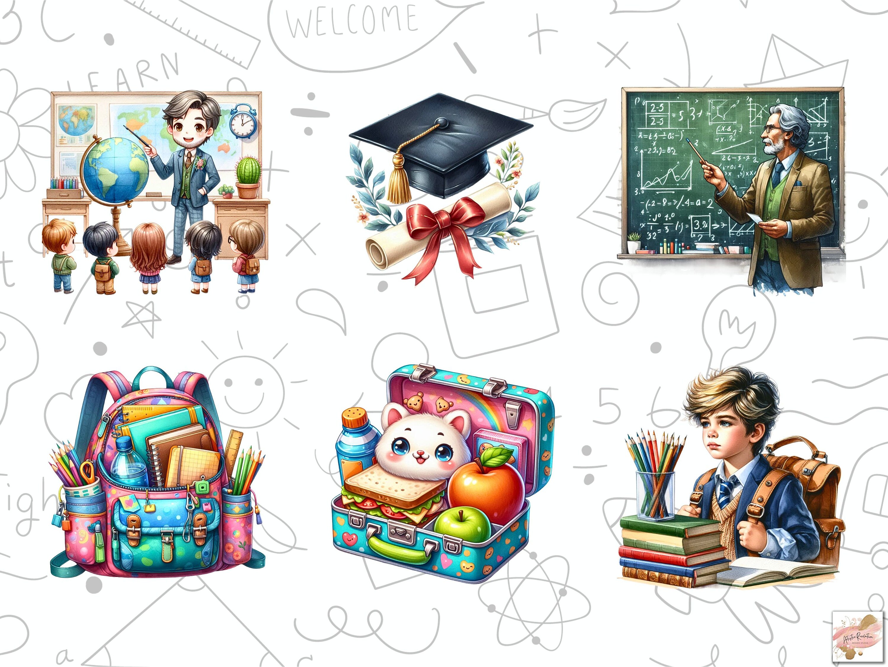 Watercolor Back to School PNG Bundle, Back to School Clipart Bundle ...