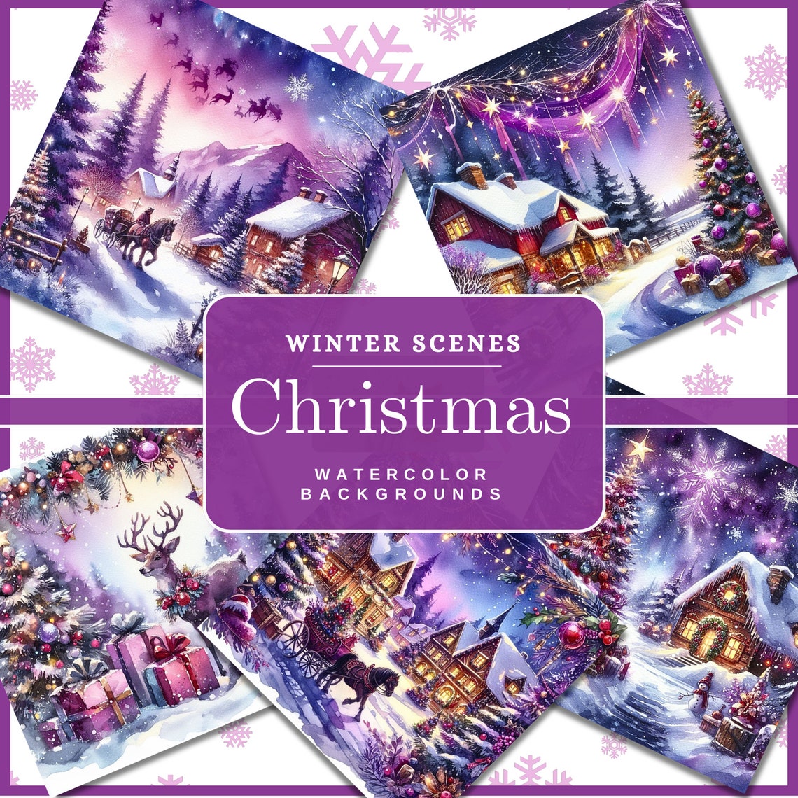 Watercolor Winter Scene Backgrounds Christmas Scene Backgrounds Artful ...