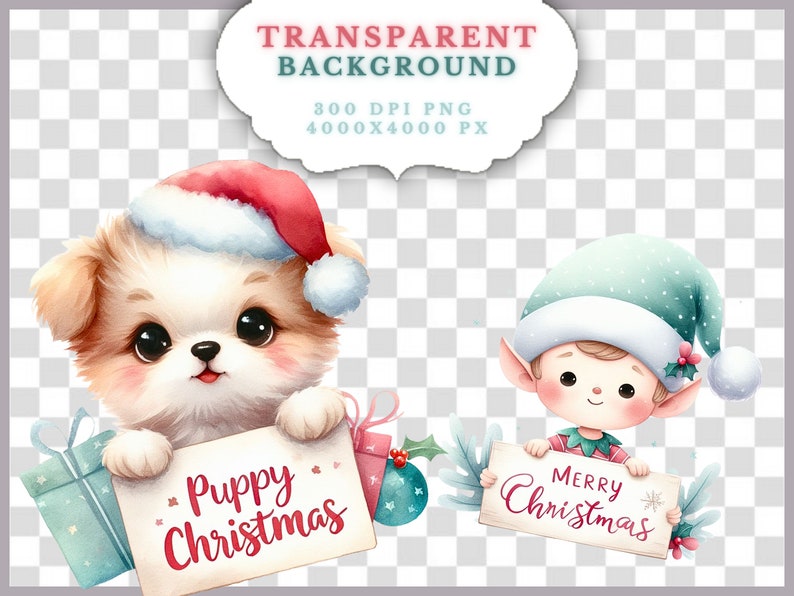 Cute Merry Christmas Clipart Bundle, Watercolor Cute Christmas Clip Art ...