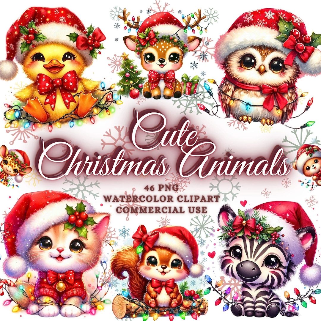 46 Cute Christmas Animals Clipart Bundle, Festive Christmas Animal Png ...