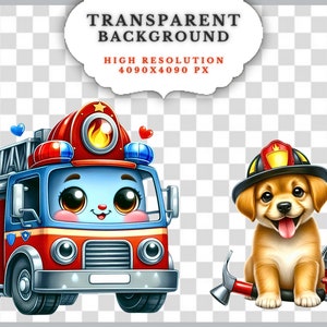 50 Cute Firefighters Clipart Bundle, Watercolor Fire Department PNG ...