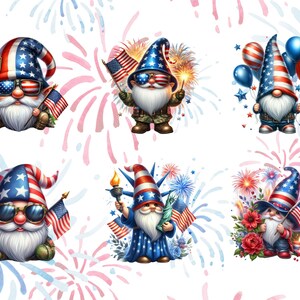 50 Watercolor 4th of July Gnomes Clipart, Patriotic Gnome Clipart, 4th ...