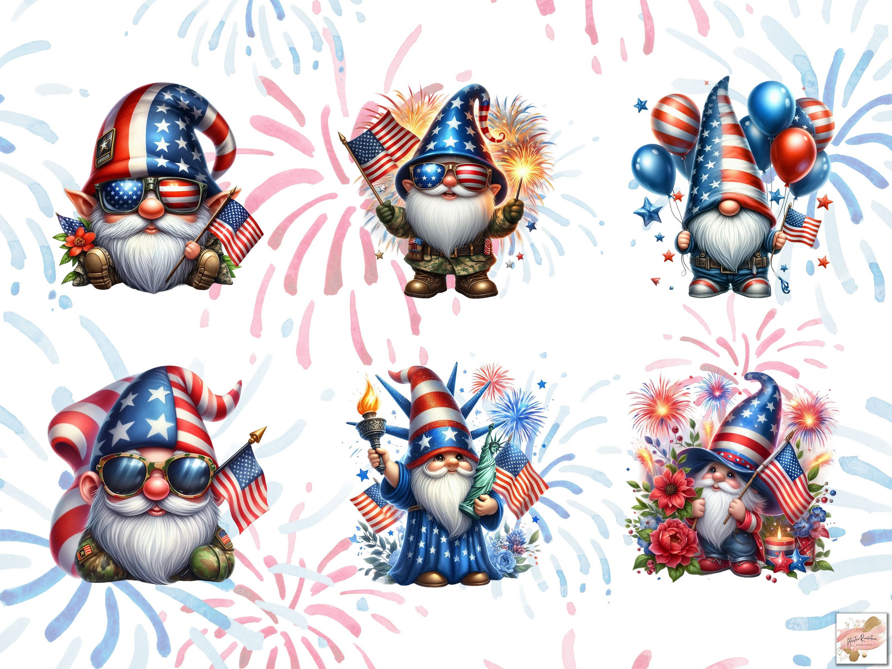 50 Watercolor 4th of July Gnomes Clipart, Patriotic Gnome Clipart, 4th ...