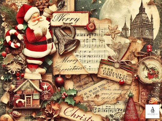 Vintage Christmas Ephemera Papers, Vintage Christmas Digital Paper ...