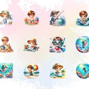 Watercolor Summer Beach Kids Clipart Bundle, Boy Clipart, Baby Girl ...
