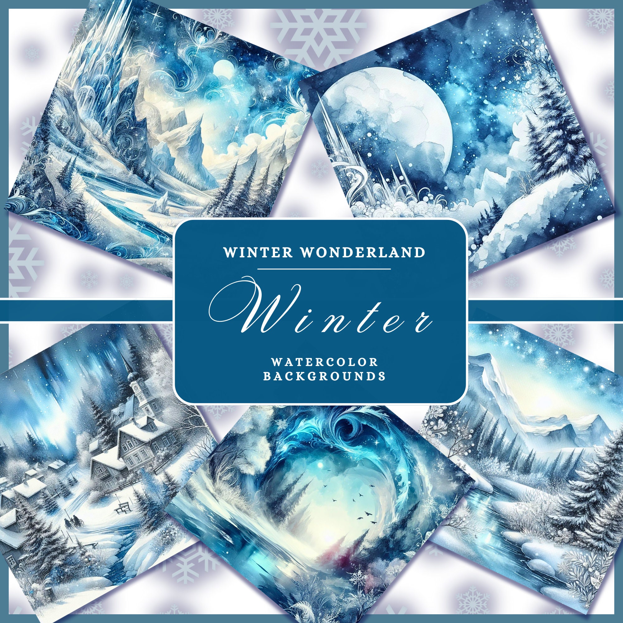 Winter Scene Backgrounds Watercolor Winter Festive Landscapes - Etsy