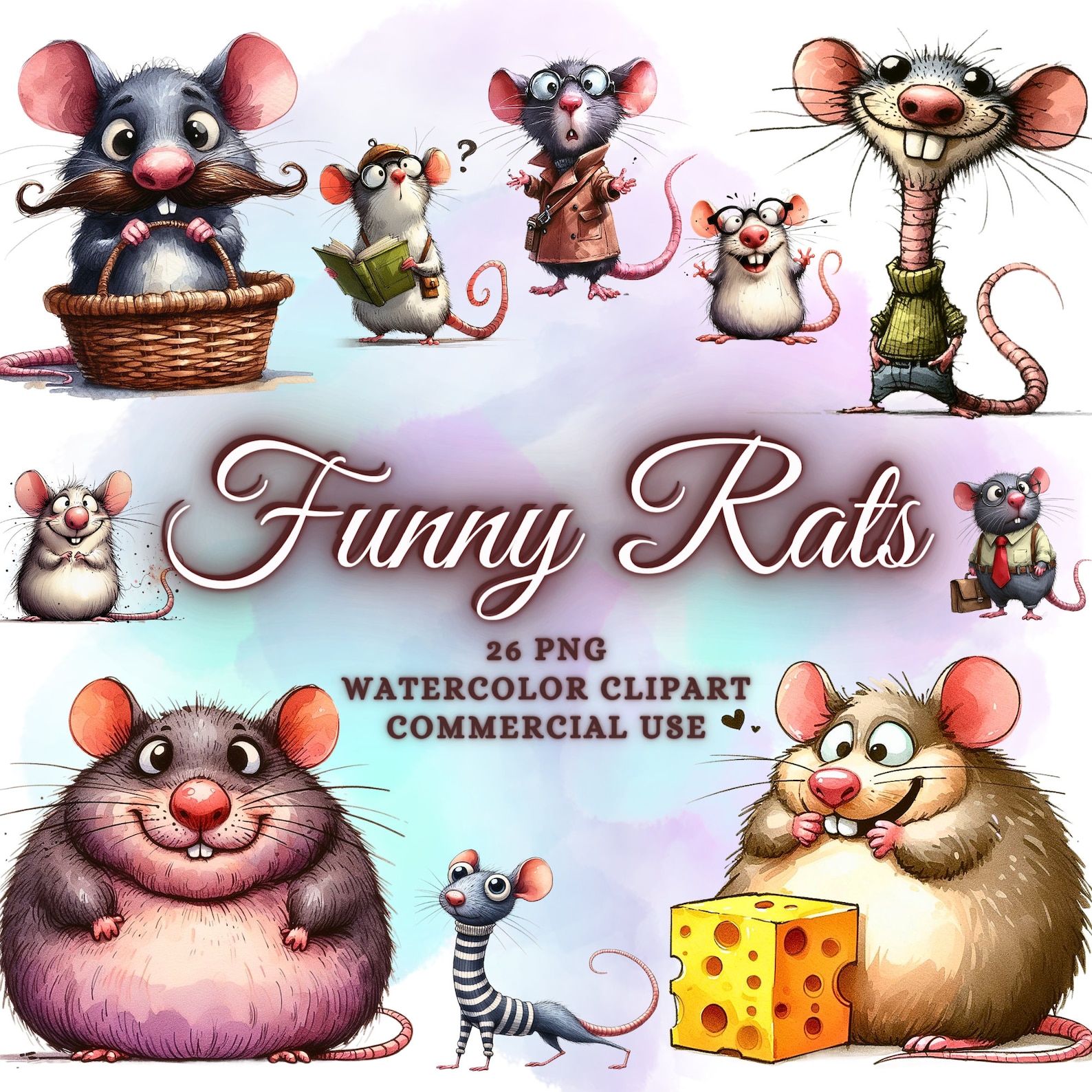 Watercolor Funny Rat Clipart, Funny Rat Png, Funny Animals Clipart ...