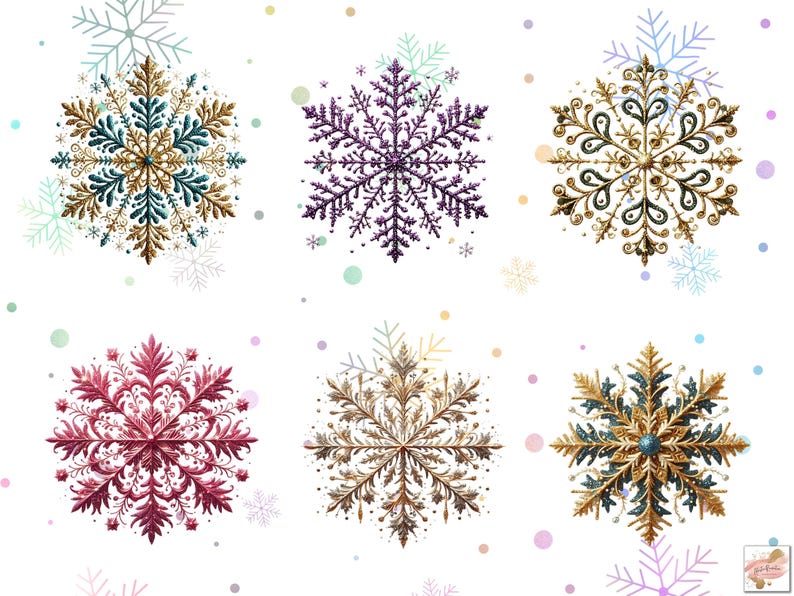 Watercolor Glitter Snowflakes Clipart Bundle, Christmas Snowflake Png ...