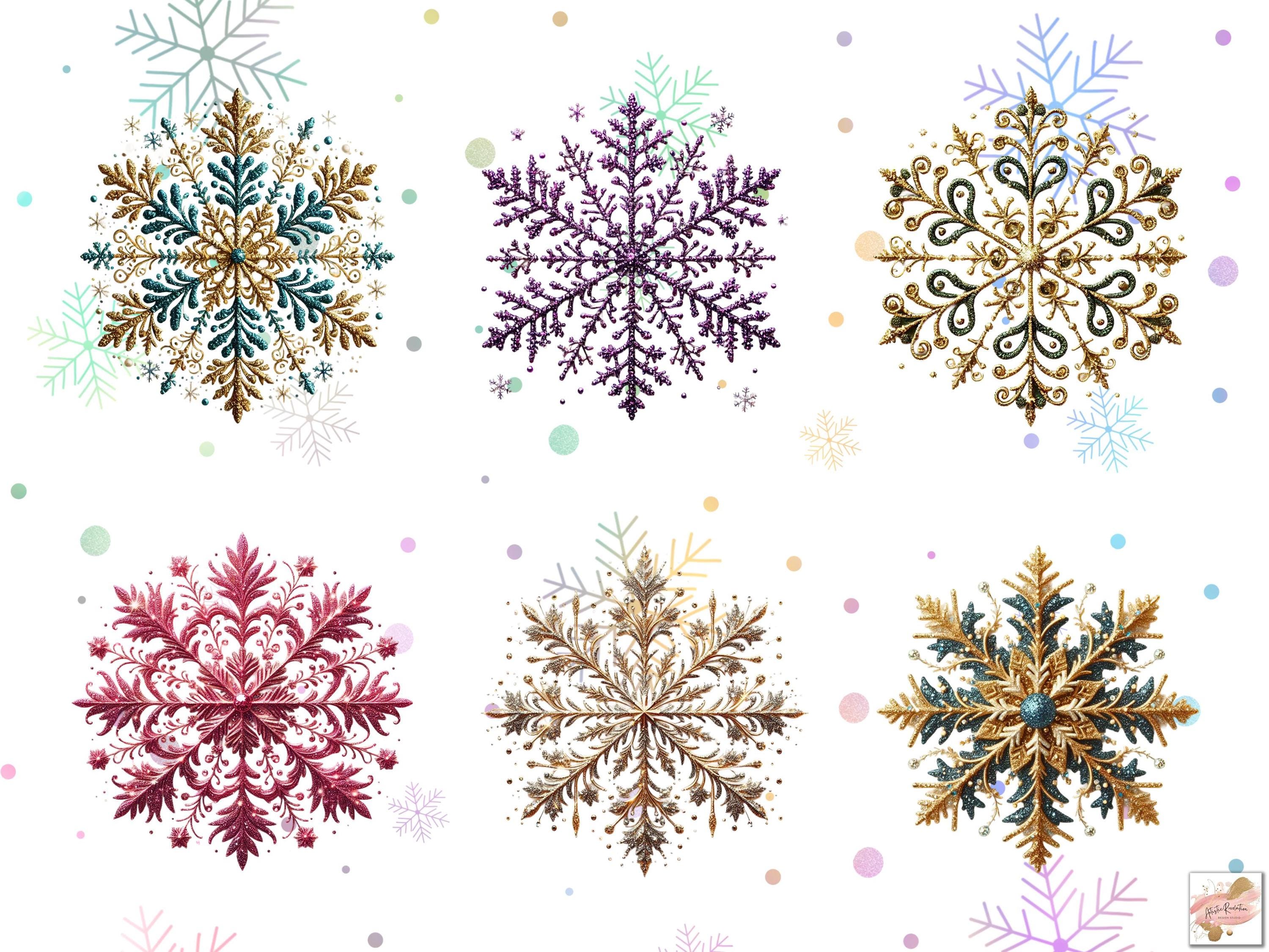 Watercolor Glitter Snowflakes Clipart Bundle, Christmas Snowflake Png ...