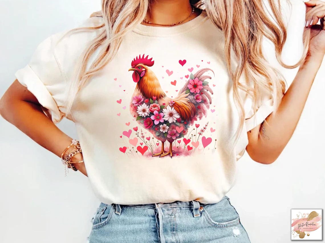 Floral Chicken Valentine Png, Valentine Chicken Png, Valentine Png ...