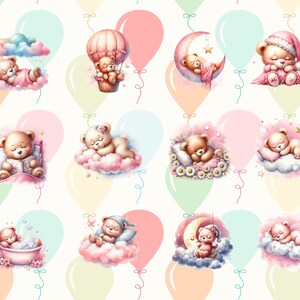 54 Watercolor Cute Teddy Bear Clipart Bundle, Sleeping Teddy Bears ...