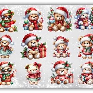 Cute Christmas Teddy Bear Clipart Bundle, Cute Teddy Bear PNG, Holiday ...