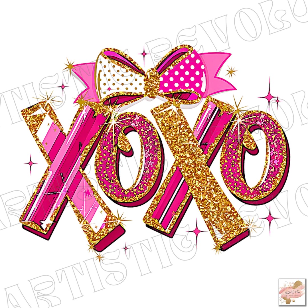 Pink Gold XOXO Valentine's Day Png, Glitter Coquette Bow Valentine Png ...