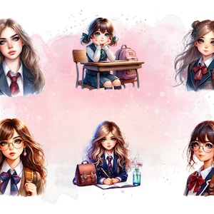 20 Watercolor School Girls Clipart Bundle, Cute Girl Clipart, Student ...