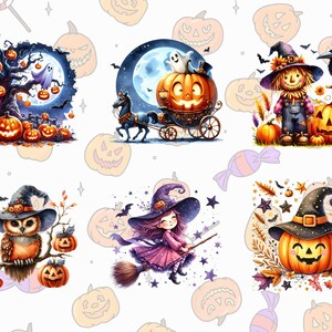 65 Watercolor Cute Halloween Clipart Bundle, Halloween PNG Bundle, Jack ...