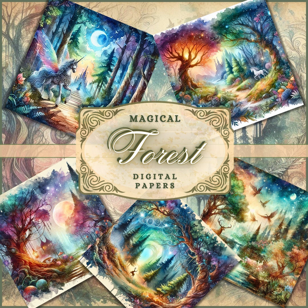 70 Watercolor Magical Forest Junk Journal Papers Enchanted Forest ...