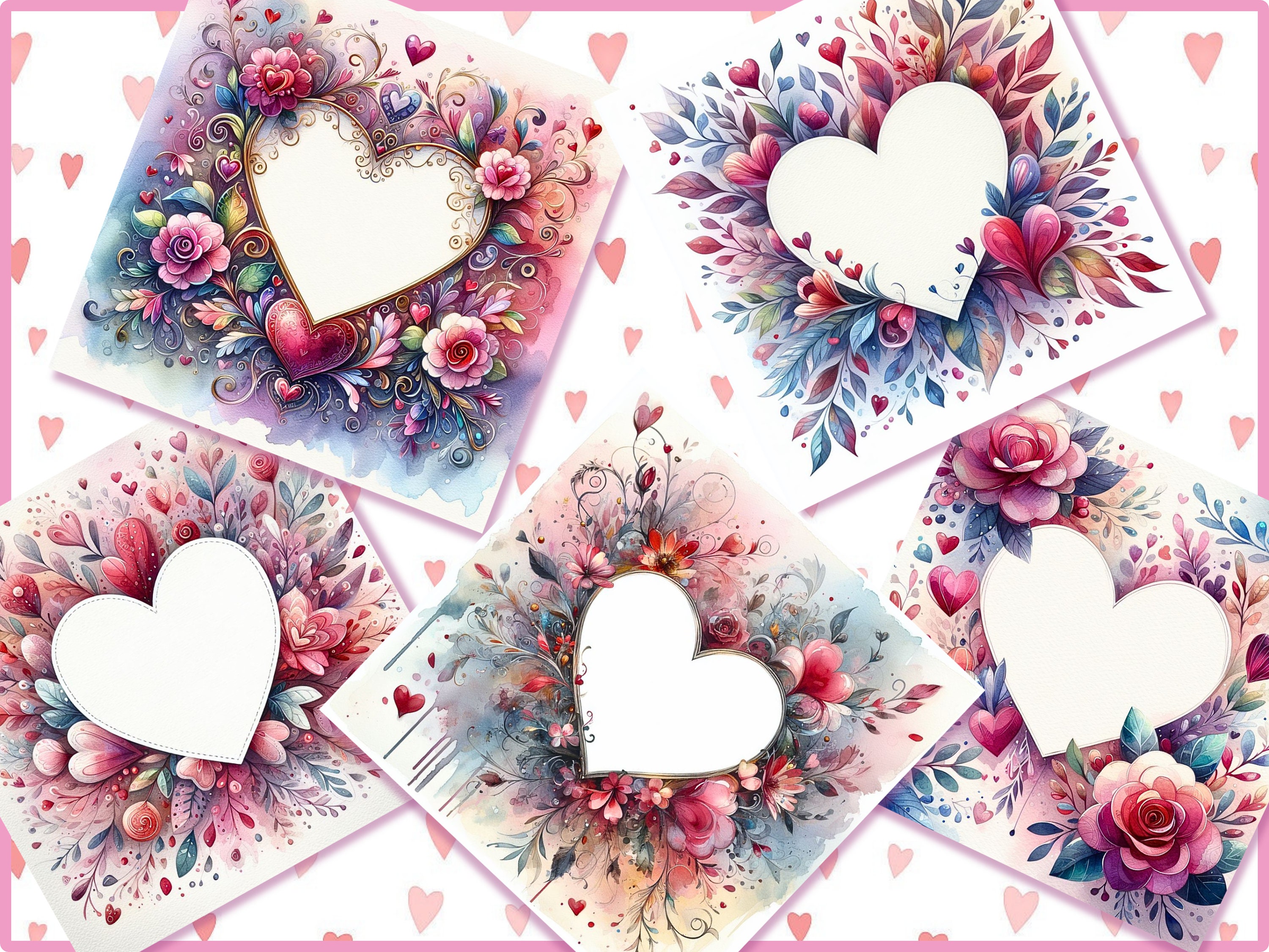 Valentine Watercolor Border Clipart Backgrounds Heart Floral Frame ...
