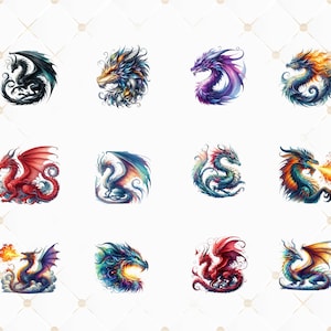 60 Watercolor Fantasy Dragons Clipart Bundle, Watercolor Dragons ...