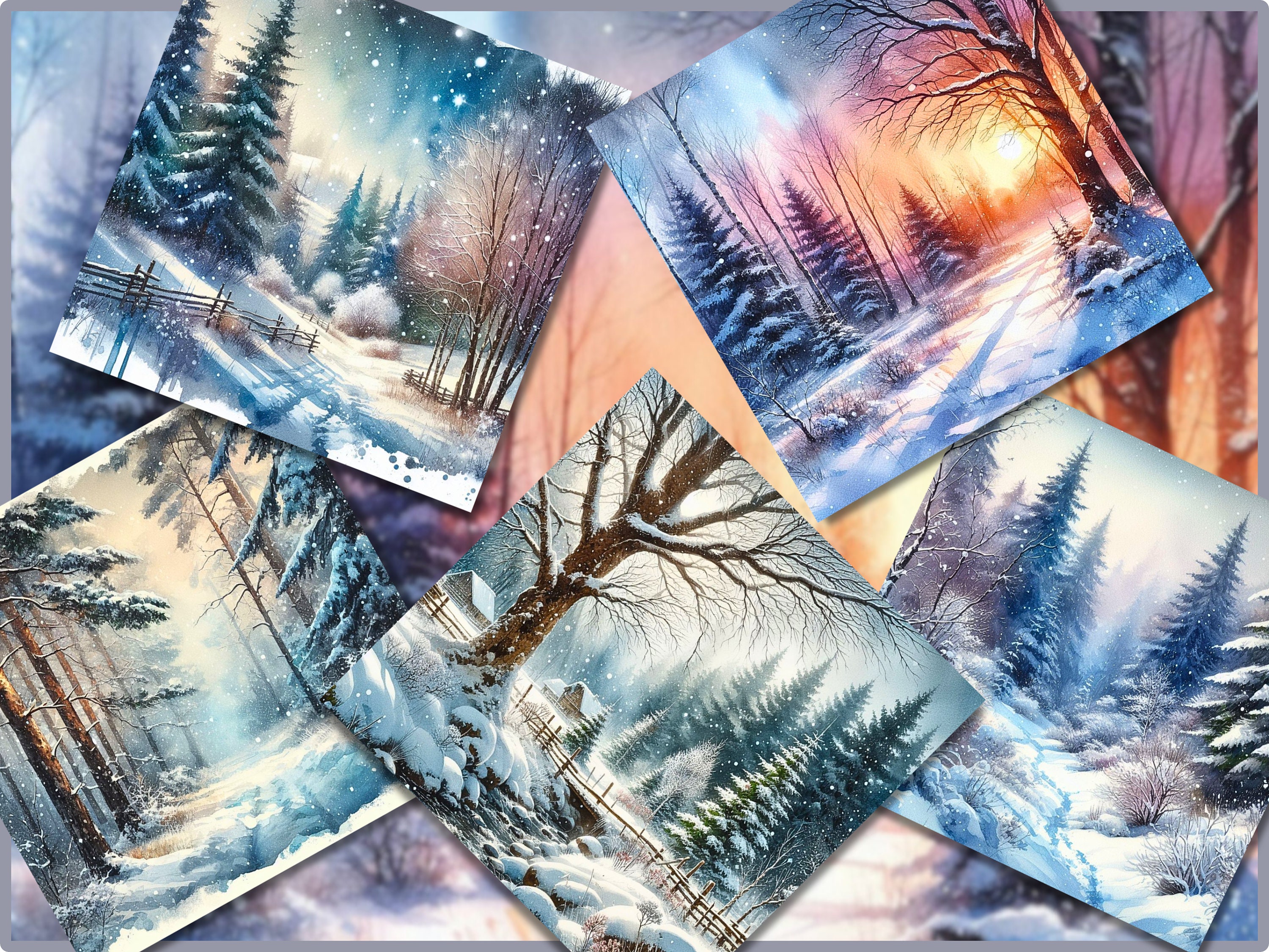 Winter Scene Backgrounds Watercolor Winter Woodland Landscapes Winter ...