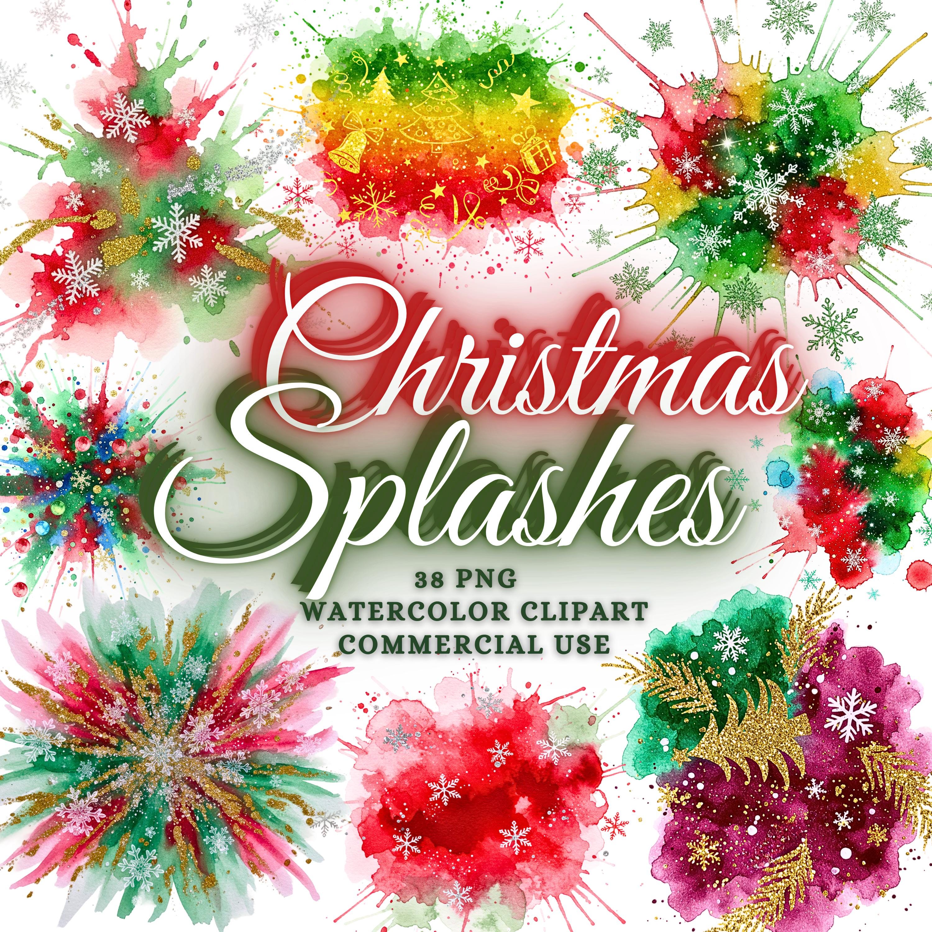 Christmas Gold Glitter Splashes Clipart Png Bundle, Watercolor Splash ...