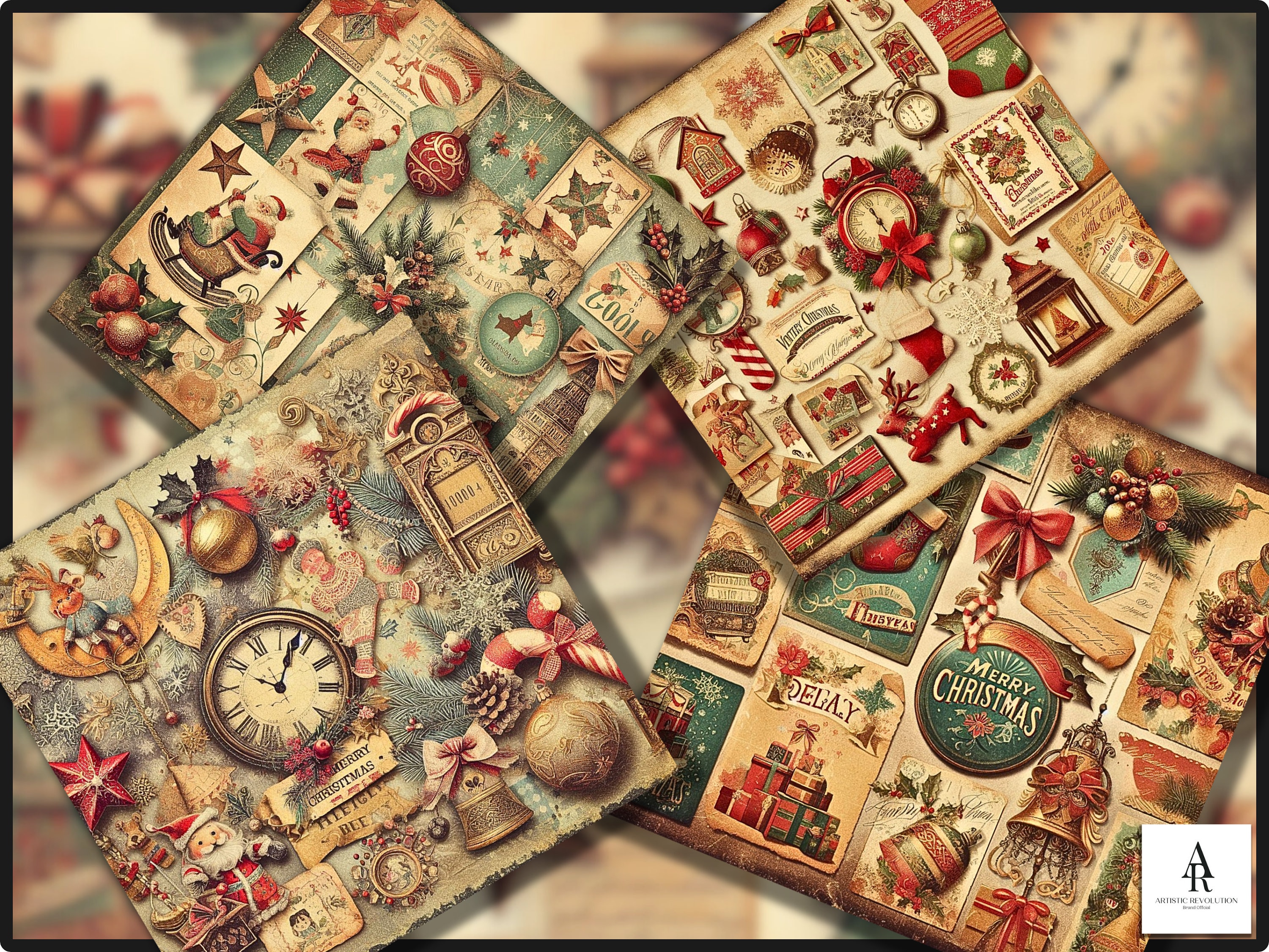 Vintage Christmas Ephemera Papers Vintage Christmas Digital Paper ...