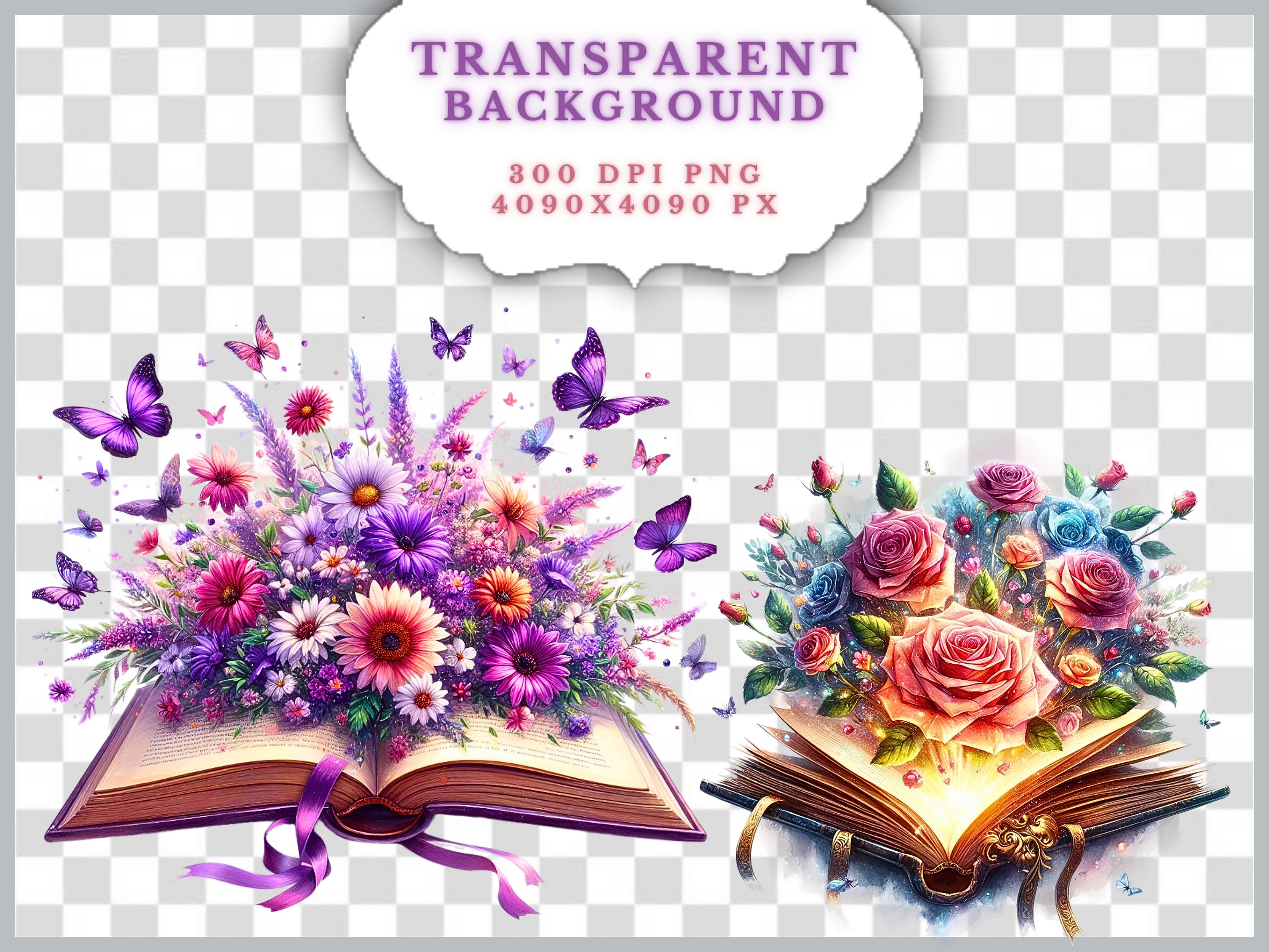 58 Watercolor Floral Books Clipart Bundle, Fantasy Books Clipart Png ...