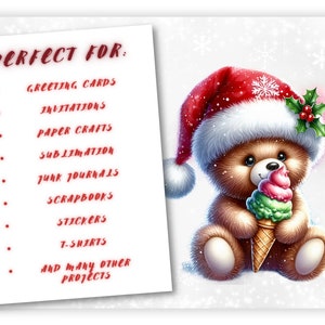 Cute Christmas Teddy Bear Clipart Bundle, Cute Teddy Bear PNG, Holiday ...