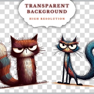 Quirky Cat Clipart PNG Whimsical Kitten Sublimation Clip Art Cute ...