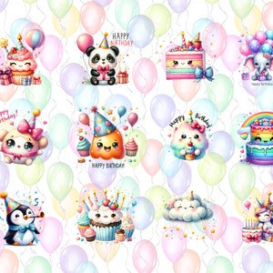 62 Cute Kawaii Birthday Clipart Bundle, Kawaii Birthday Png, Happy ...