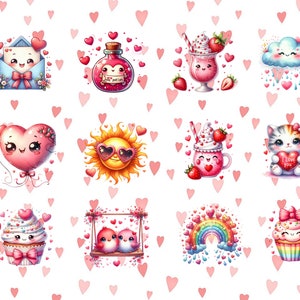 50 Cute Kawaii Valentine Clipart Bundle, Cute Valentine Png Bundle ...