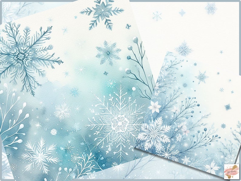 51 Winter Snowflakes Digital Papers Watercolor Snowflake Backgrounds ...