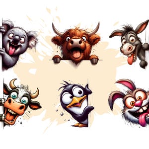 Watercolor Whimsical Funny Quirky Peeking Animals Clipart Bundle Quirky ...