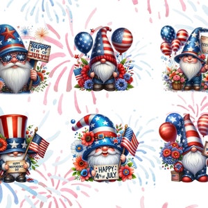 50 Watercolor 4th of July Gnomes Clipart, Patriotic Gnome Clipart, 4th ...