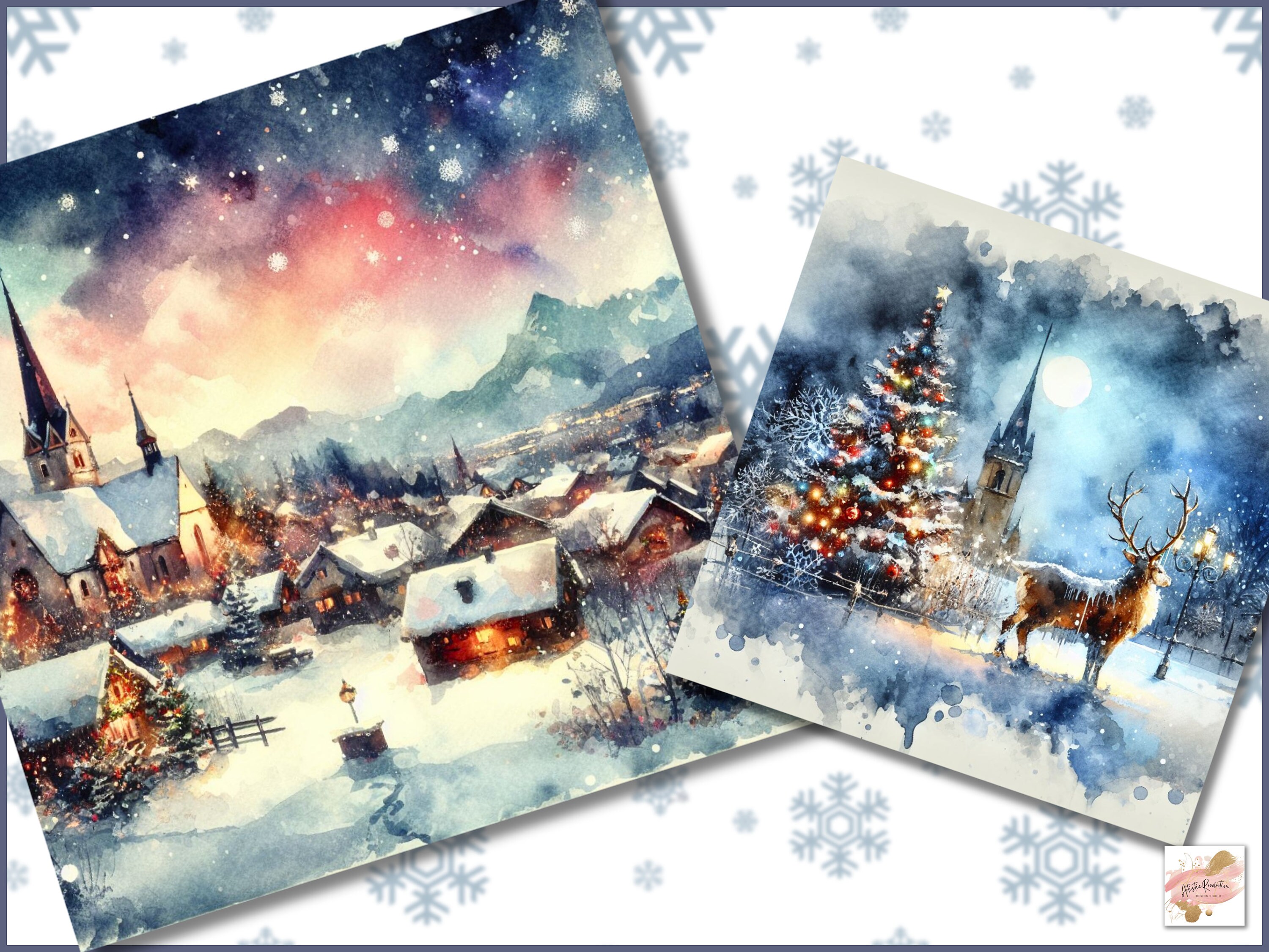 Winter Scene Backgrounds Watercolor Winter Festive Landscapes Christmas ...