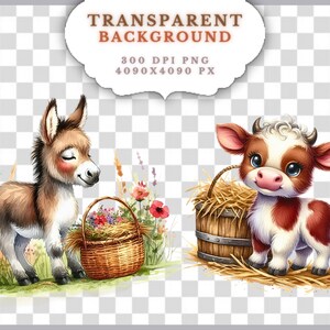 70 Watercolor Cute Baby Farm Animals Clipart Bundle, Cute Baby Farm ...