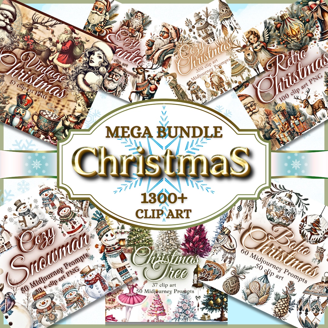 1300 Christmas Clipart MEGA BUNDLE PNG Watercolor Christmas Clipart ...
