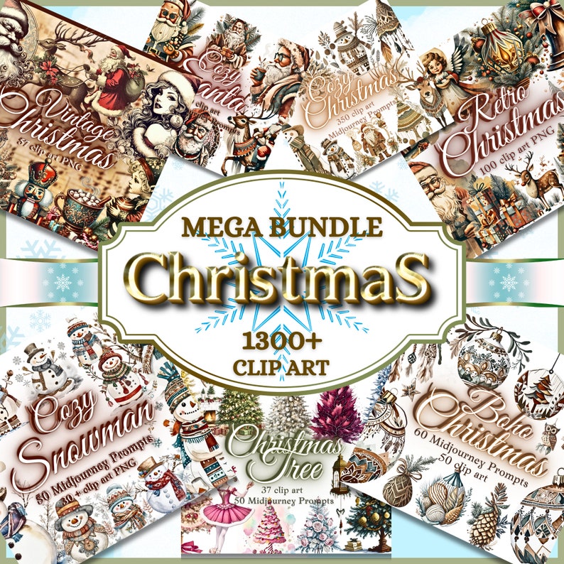 1300 Christmas Clipart MEGA BUNDLE PNG Watercolor Christmas - Etsy