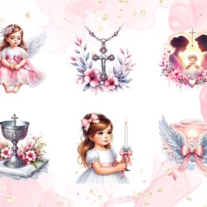 45 Watercolor Baby Girl Baptism Clipart Bundle, Girl Christening PNG ...