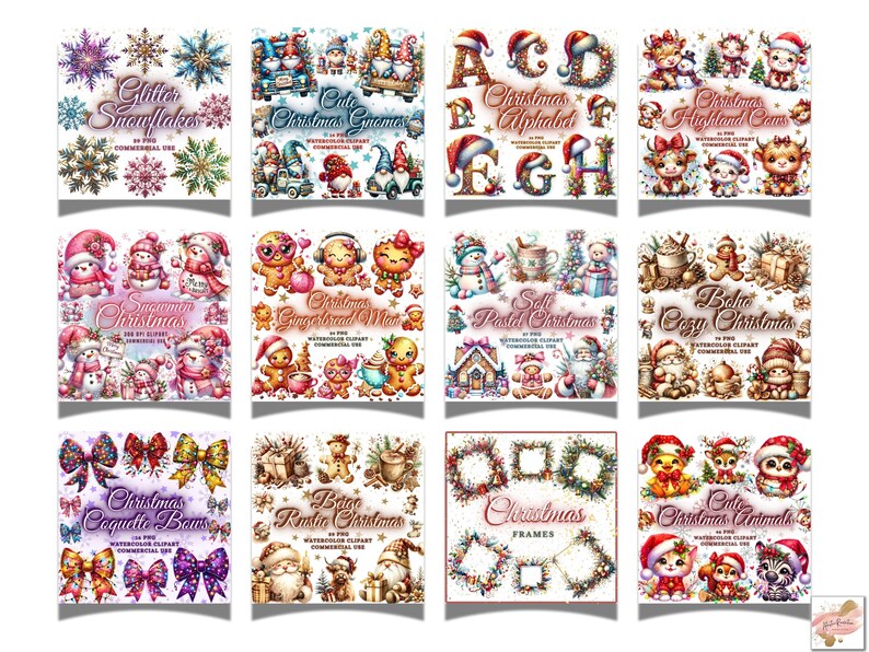 1500+ Whole Shop Christmas Png Bundle, Watercolor Christmas Clipart ...