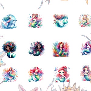 70 Watercolor Mermaids Clipart Bundle, Little Mermaid Clipart Png, Sea ...