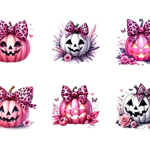 Watercolor Pink Halloween Pumpkin Clipart Bundle Pink Coquette ...