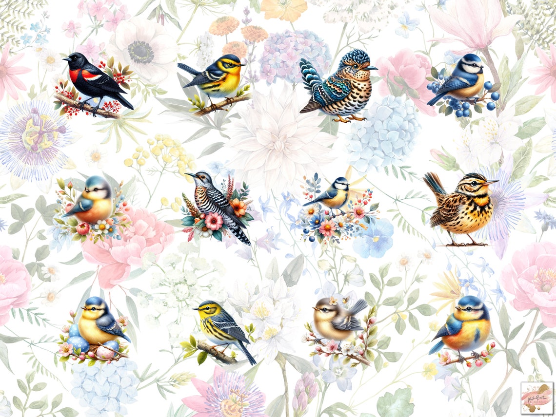 47 Cute Spring Bird Clipart Bundle, Cute Bird Png Bundle, Watercolor ...