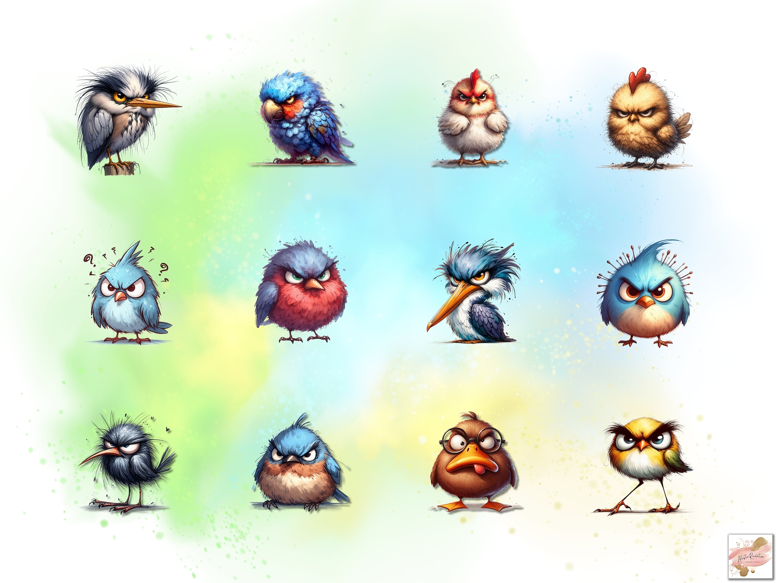 52 Grumpy Funny Bird Clipart Bundle, Funny Cute Bird Png Bundle ...