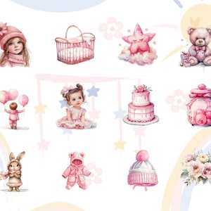 134 Watercolor Baby Shower Nursery Clipart Bundle, Watercolor Nursery ...