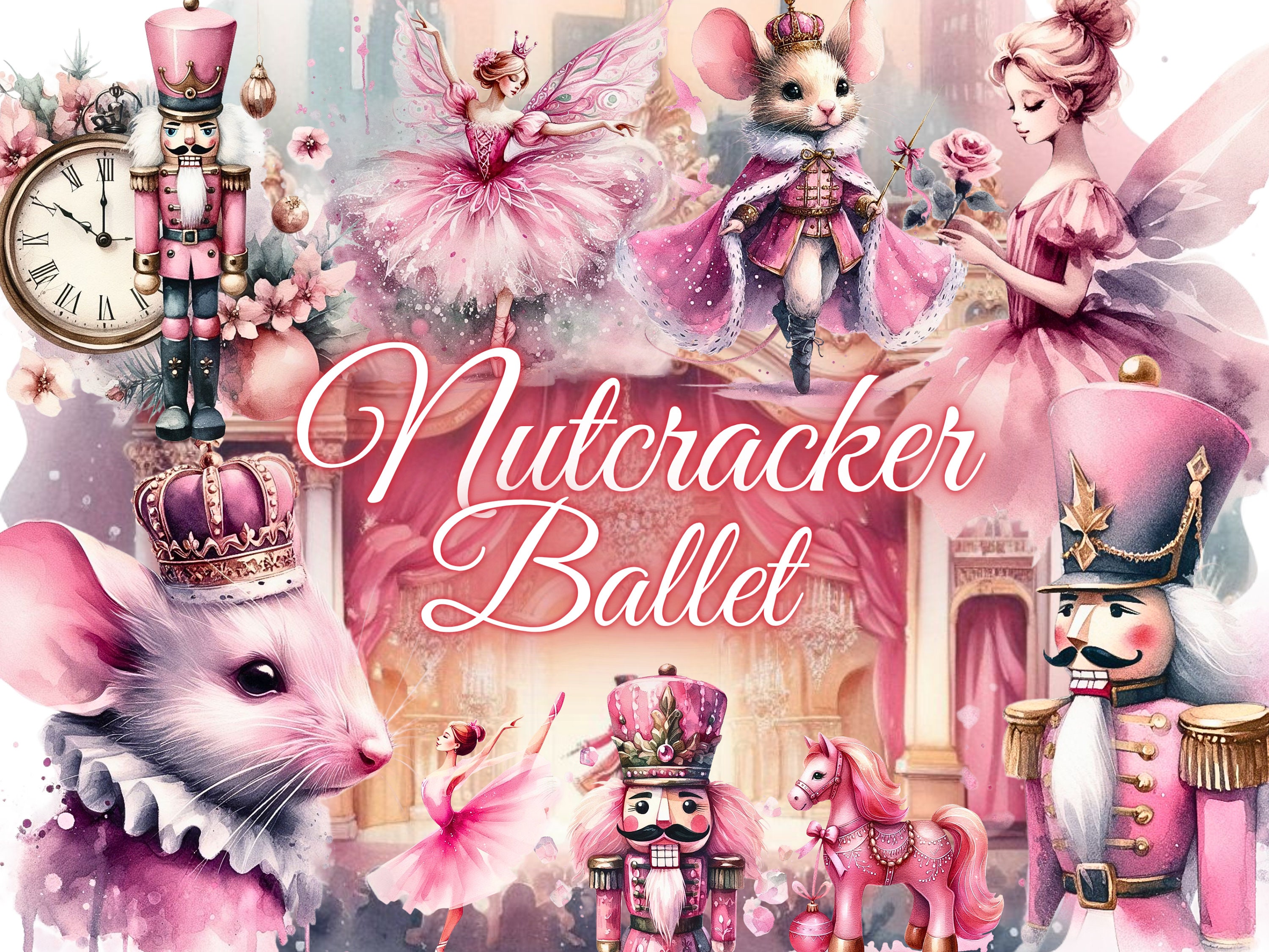 Christmas Pink Nutcracker Clipart Bundle, Ballet Clipart, Nutcracker ...