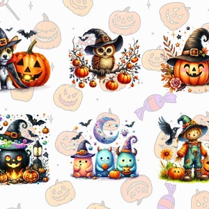 65 Watercolor Cute Halloween Clipart Bundle, Halloween PNG Bundle, Jack ...