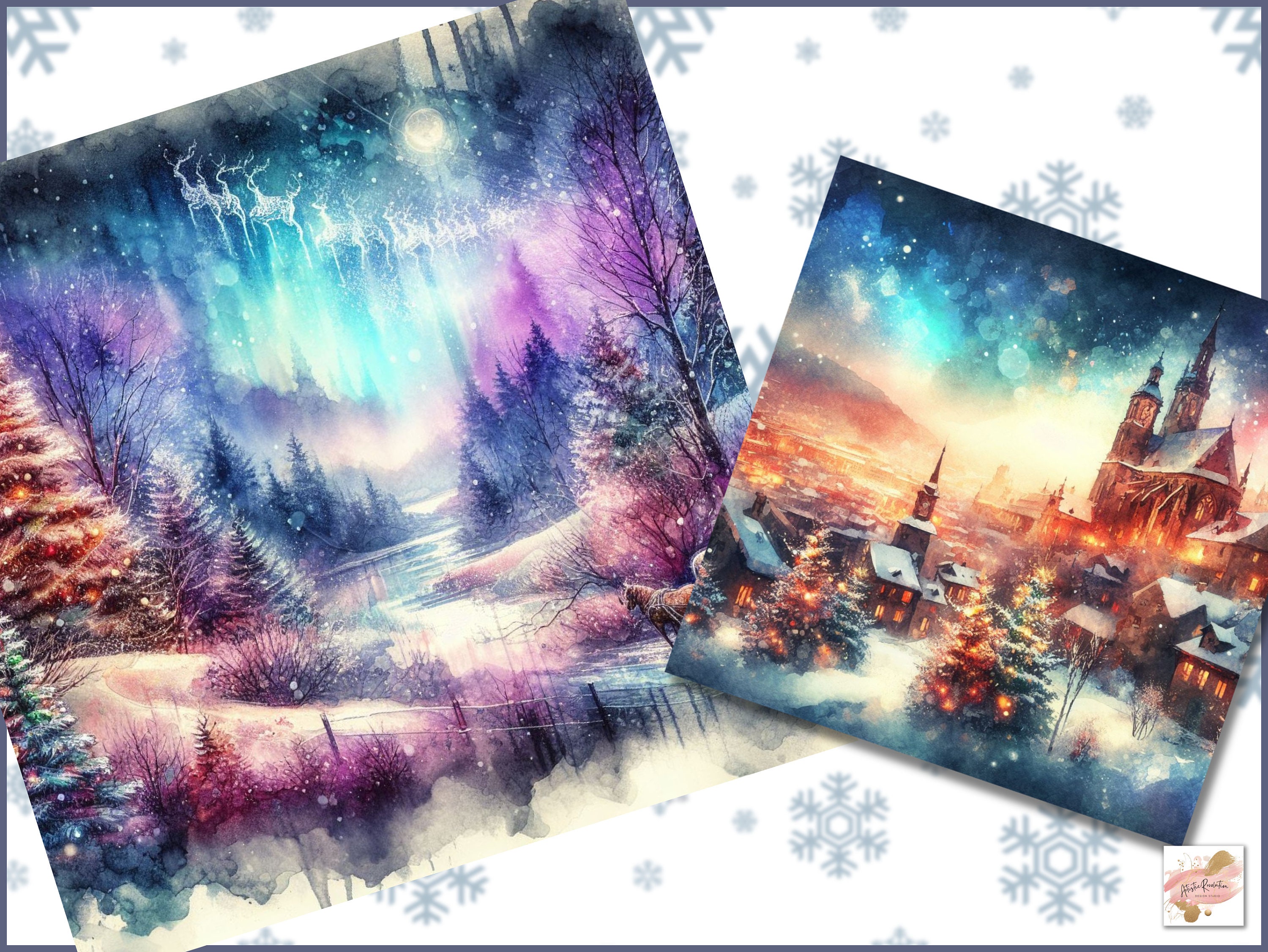 Winter Scene Backgrounds Watercolor Winter Festive Landscapes - Etsy UK