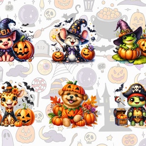 Watercolor Halloween Animals Clipart Bundle, Cute Halloween Clipart ...