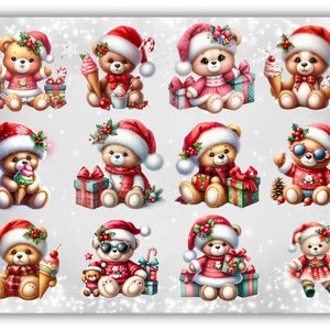 Cute Christmas Teddy Bear Clipart Bundle, Cute Teddy Bear PNG, Holiday ...