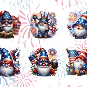 50 Watercolor 4th of July Gnomes Clipart, Patriotic Gnome Clipart, 4th ...